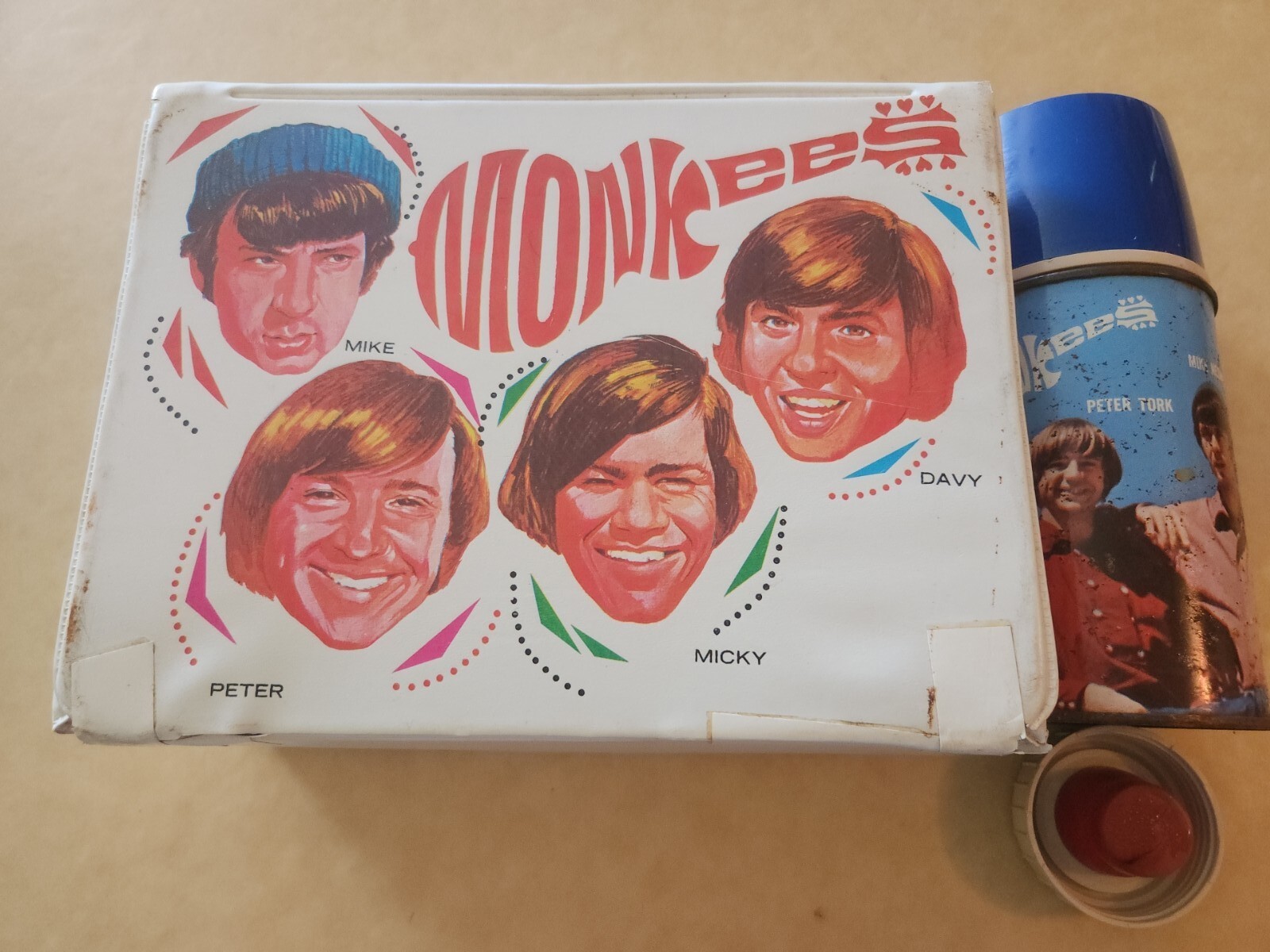 Vintage 1967 THE MONKEES White Vinyl Lunchbox & Metal Thermos Fab ...
