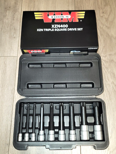 VIM 9pc XZN S2 Triple Square 4" Long Bit Driver Socket Set w/Case # ...