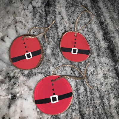 Wood Disc Ornaments - Santa - Hand painted | eBay