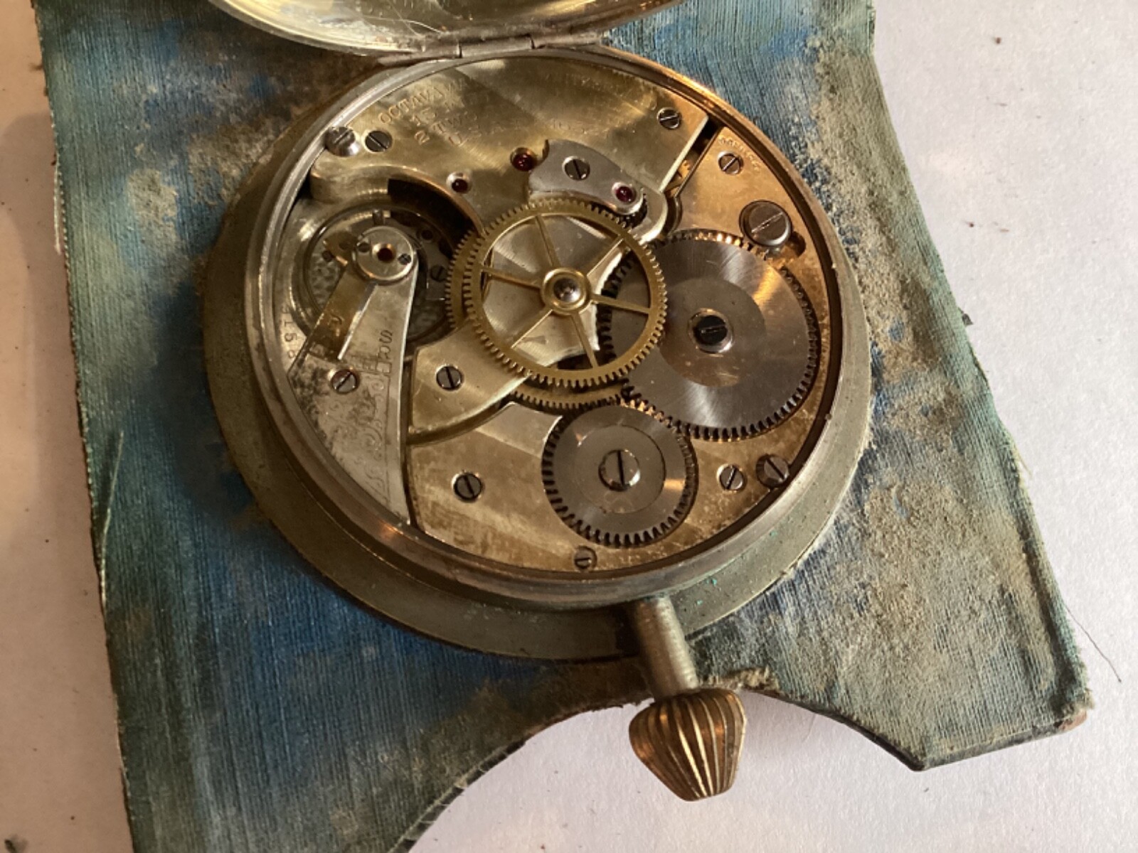 Antique Art Deco Octava 8 Day 15 Jewel Large Travel Pocket Watch Works ...