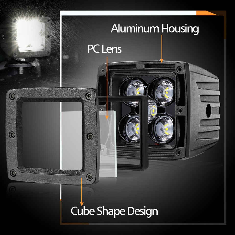 2Pcs 3"Inch LED Work Light Cube Pods Spot Flood OffRoad Lights Truck ...