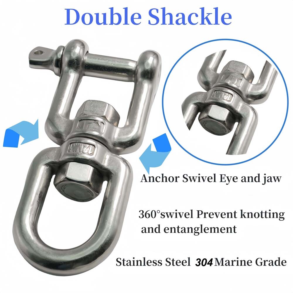 Corrosion Resistant Shackle 2Pcs 304 Stainless Steel M8 Eye Jaw Swivel ...