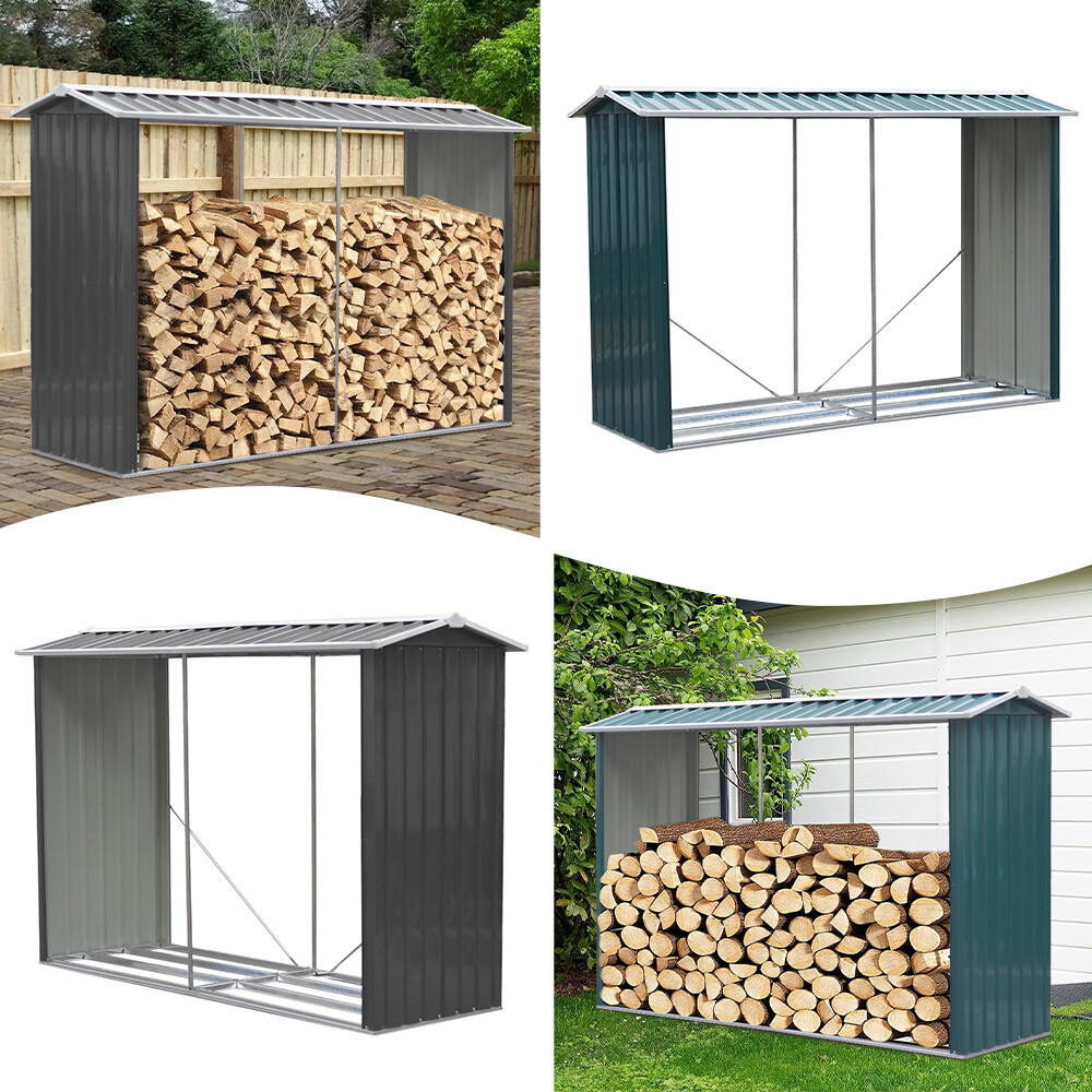 Garden Log Storage Shed GalvanisedSteel Outdoor Firewood Store Rack ...