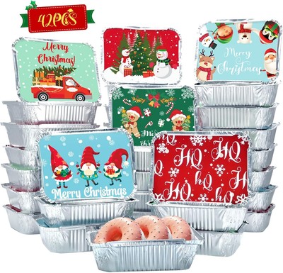 42-Pack Christmas Foil Containers with Lids, Holiday Food Storage for ...