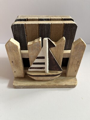 Nautical Coasters Sailboat Picket Wooden Fence Holder Coasters are 3.75 ...