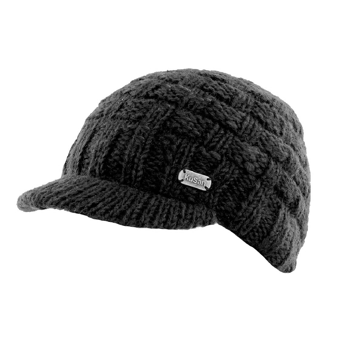 Kusan 100% Wool Knitted Peaked Beanie Cap Choice of Colours & Patterns ...
