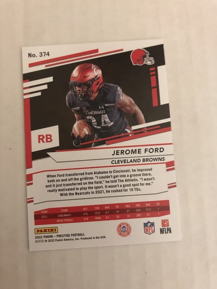 2022 Prestige Jerome Ford Rookie Card #374 Cleveland Browns 1.00 ...
