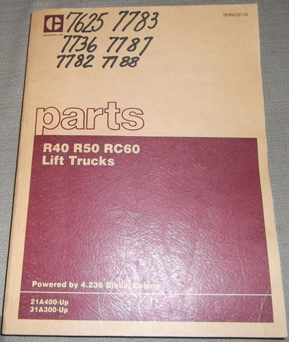 CAT Caterpillar R40 R50 RC60 Forklift Diable Pièces Manuel Livre S/N ...