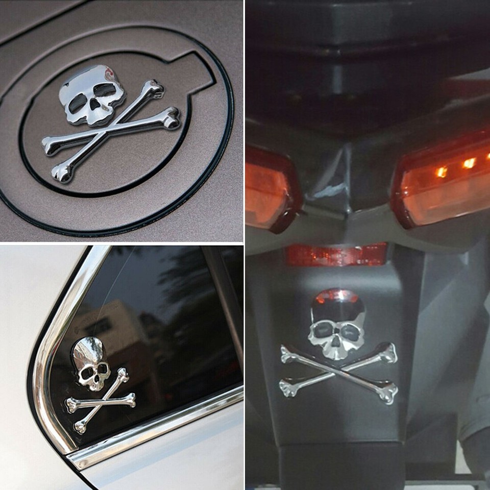 1PCS 3D Skull Head Bone Emblem Car Motorcycle Fuel Tank Stickers Badge ...