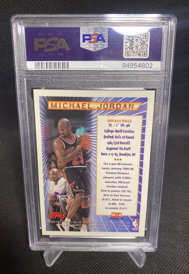 1996 TOPPS MYSTERY FINEST BORDERLESS REFRACTOR #M14 MICHAEL JORDAN PSA ...