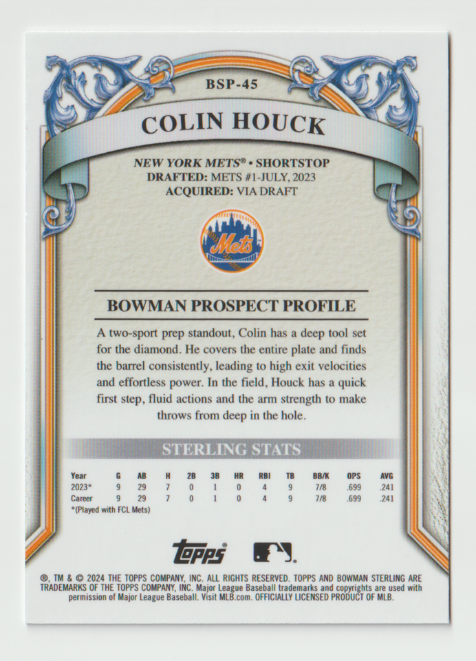 2024 Bowman Sterling Prospects #BSP45 Colin Houck - New York Mets | eBay