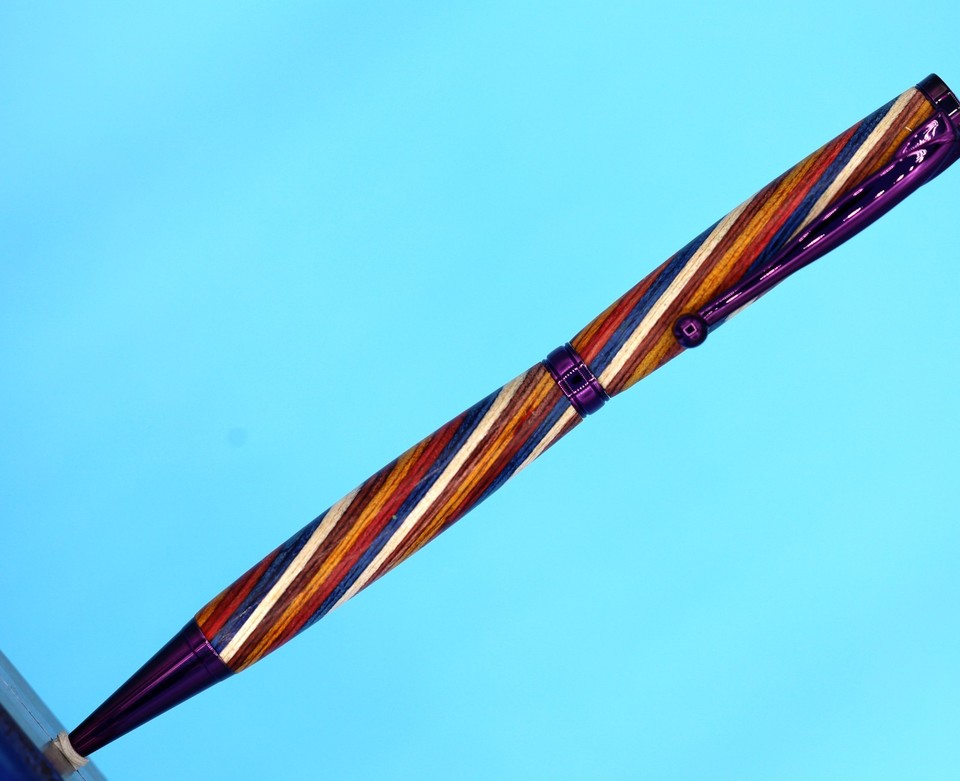 Handcrafted Multicolor Wood Pen – Slim Twist Ballpoint with Purple Clip ...