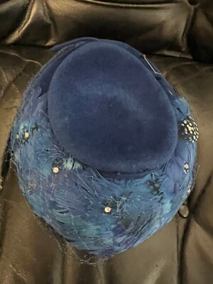 Vintage Henry G. Ross original women color blue, feathered cap/skull ...