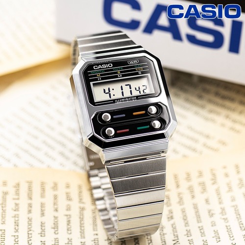 Montre Casio Vintage Silver Retro Digital Classic A100WE-1ADF - Design ...