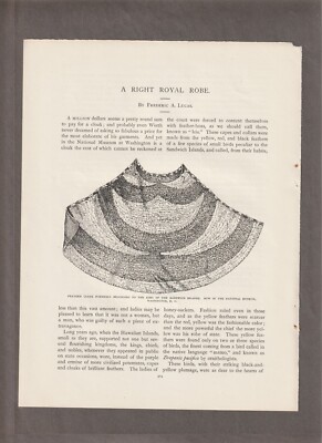 Vintage 1897 HAWAIIAN WAR-CLOAK Magazine ARTICLE Page~KING KAMEHAMEHA ...