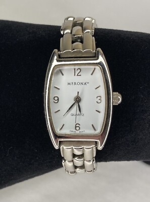 Ladies Watch MERONA 6” Silver Vintage Wristwatch Analog Silver Dial ...