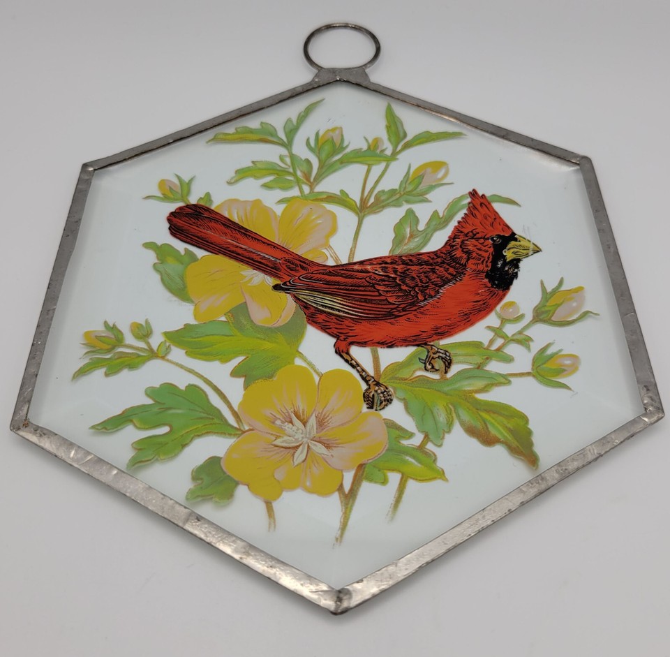 Vintage Cardinal Bird Suncatchers Beveled Glass Bird & Flowers Cute | eBay