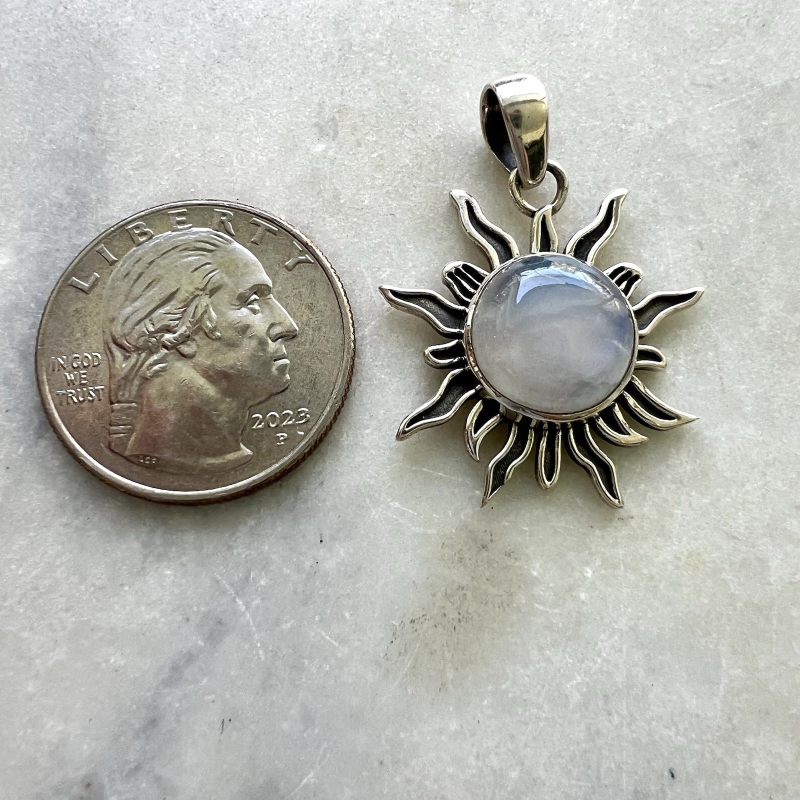 Genuine Natural Rainbow Moonstone Sun Pendant 925 Sterling Silver | eBay