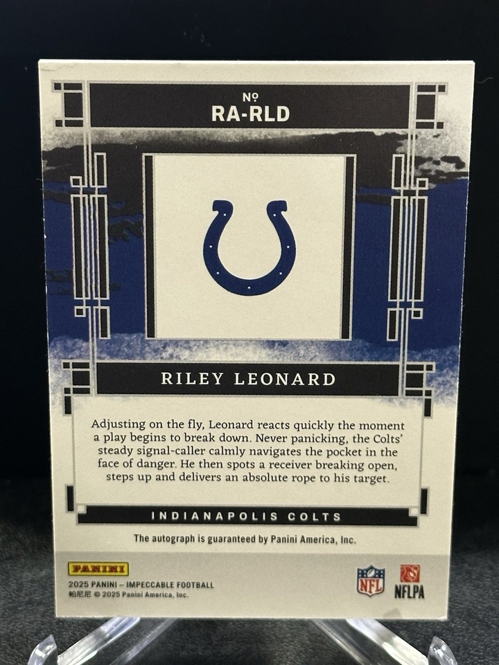 RILEY LEONARD 2025 Panini Impeccable Rookie Autograph /99 RC Colts QB ...