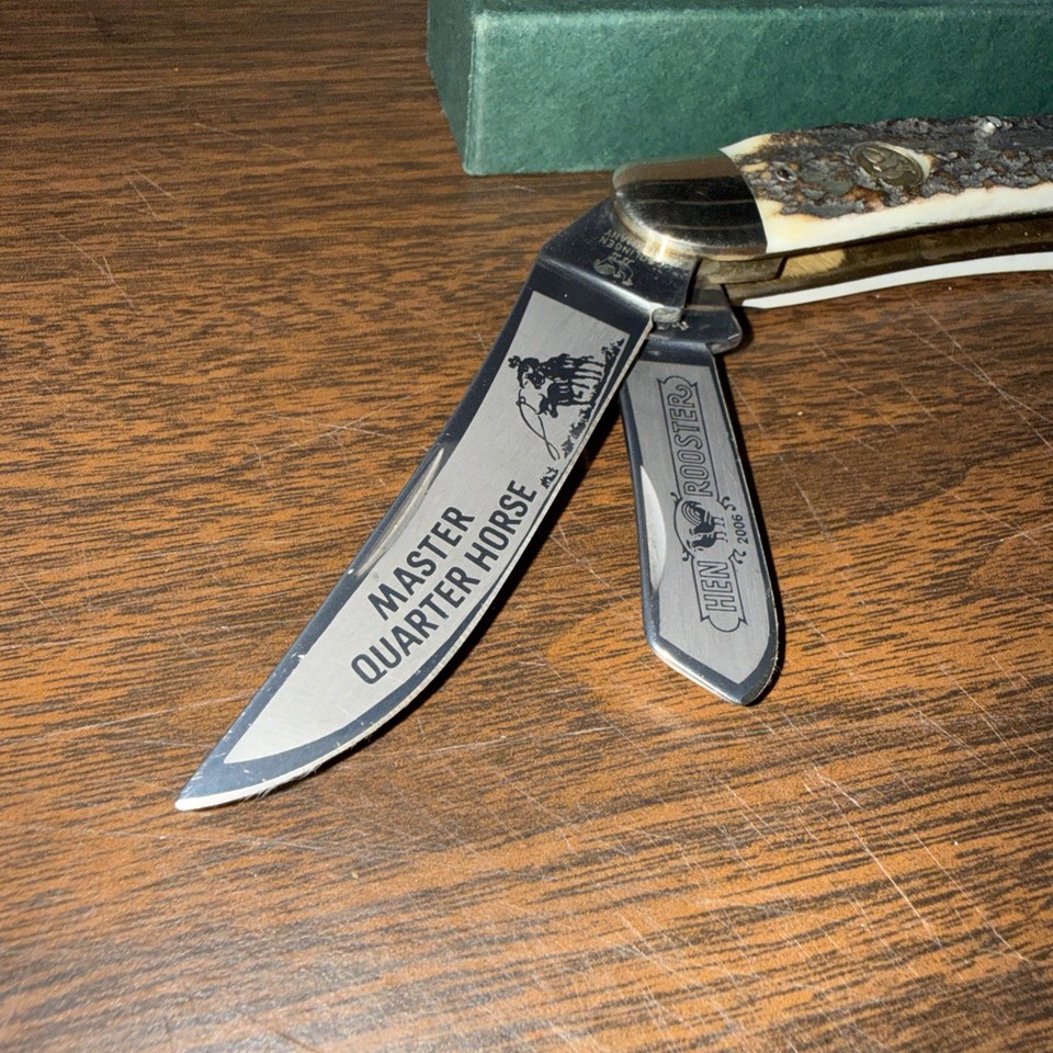 NEW 2006 Hen & Rooster Master Quarter Horse Etched 293 DS Stag Knife | eBay