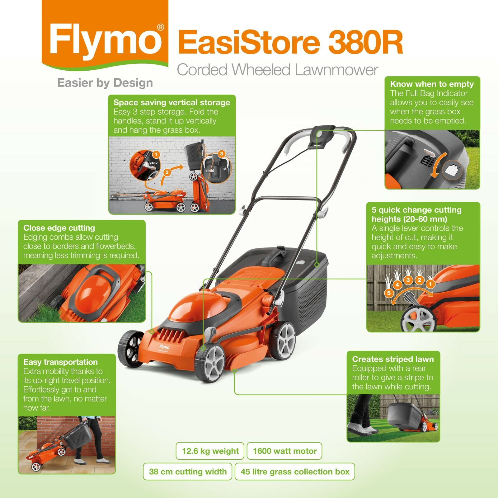 Flymo EasiStore 380R Rotary Lawn Mower - Certified Refurbished - Gold ...