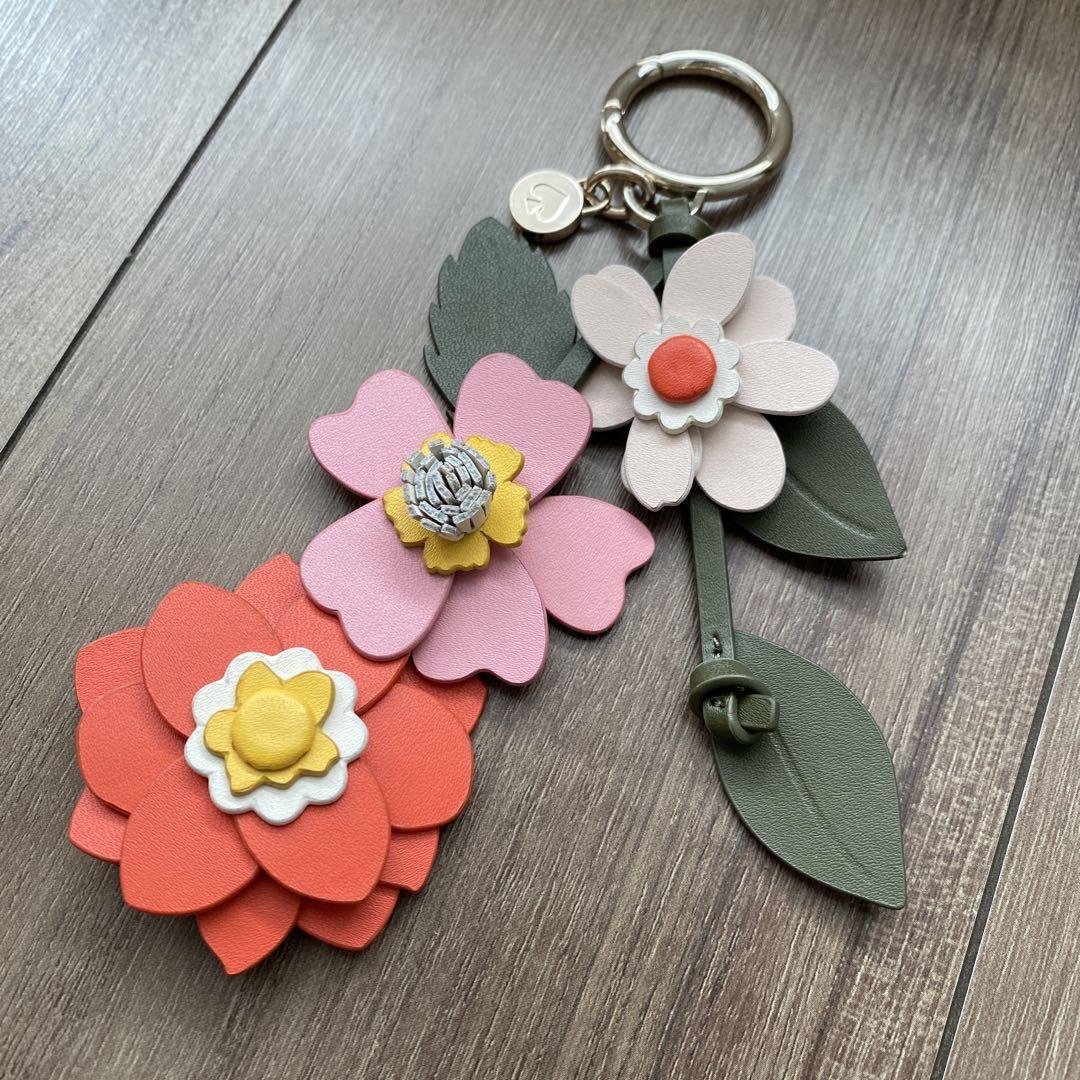 Kate Spade Petal Flower Key ring charm Bag Charm Key Fob Orange Pink ...