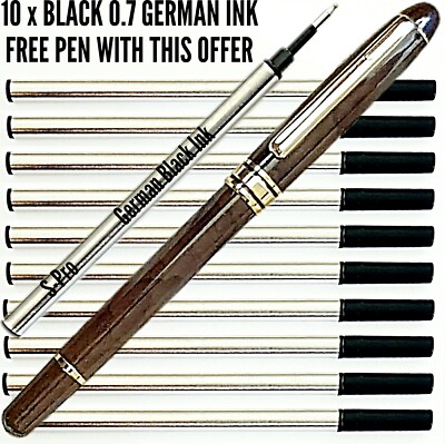 Rollerball Pen Ink Refills X 10 BLACK INK (GERMAN REFILLS) UK STOCK (HB ...