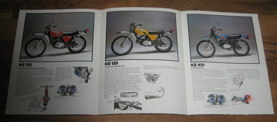 NOS 1976 KAWASAKI Street/Dual Purpose Brochure/Poster_KV100 KE100 KE125 ...
