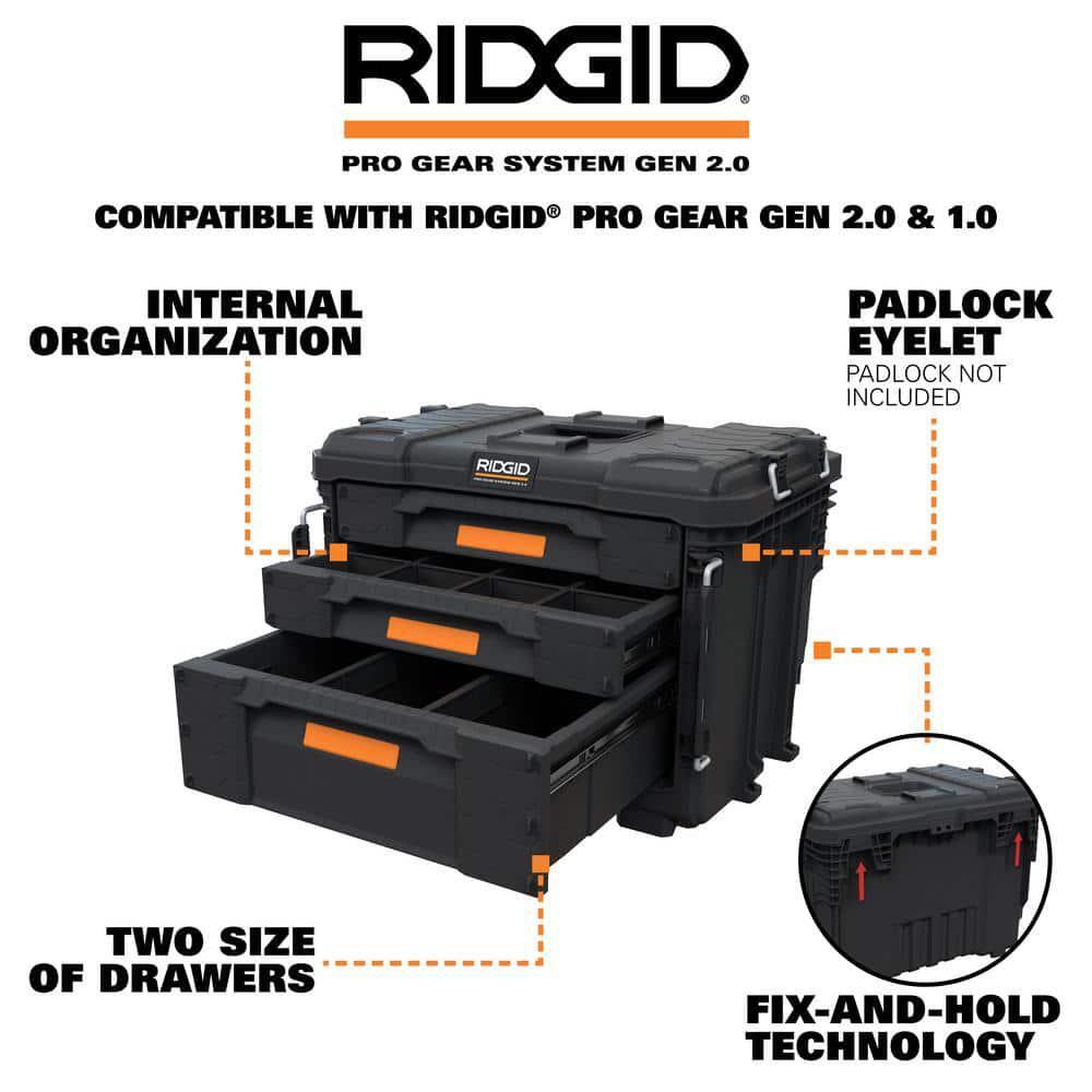 RIDGID Modular Tool Box Stackable Storage 3 Drawer Lockable Wall ...