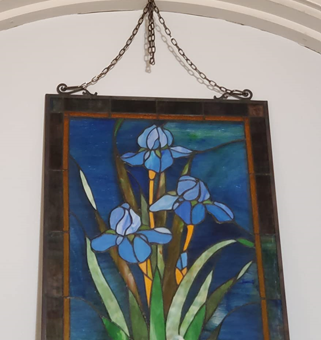 25-inch Antique Vintage Style Iris Stained Glass Window Hanging ...