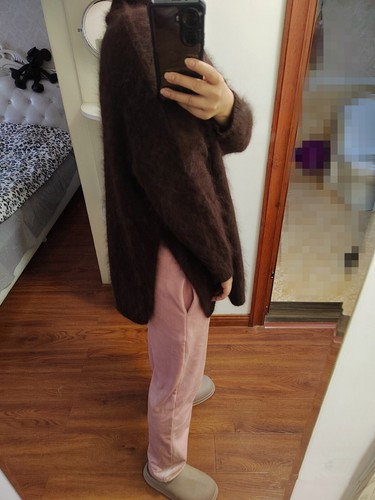 Angora Wool Blended Fuzzy Soft Cozy Oversized Sweater Loose Fit Side ...