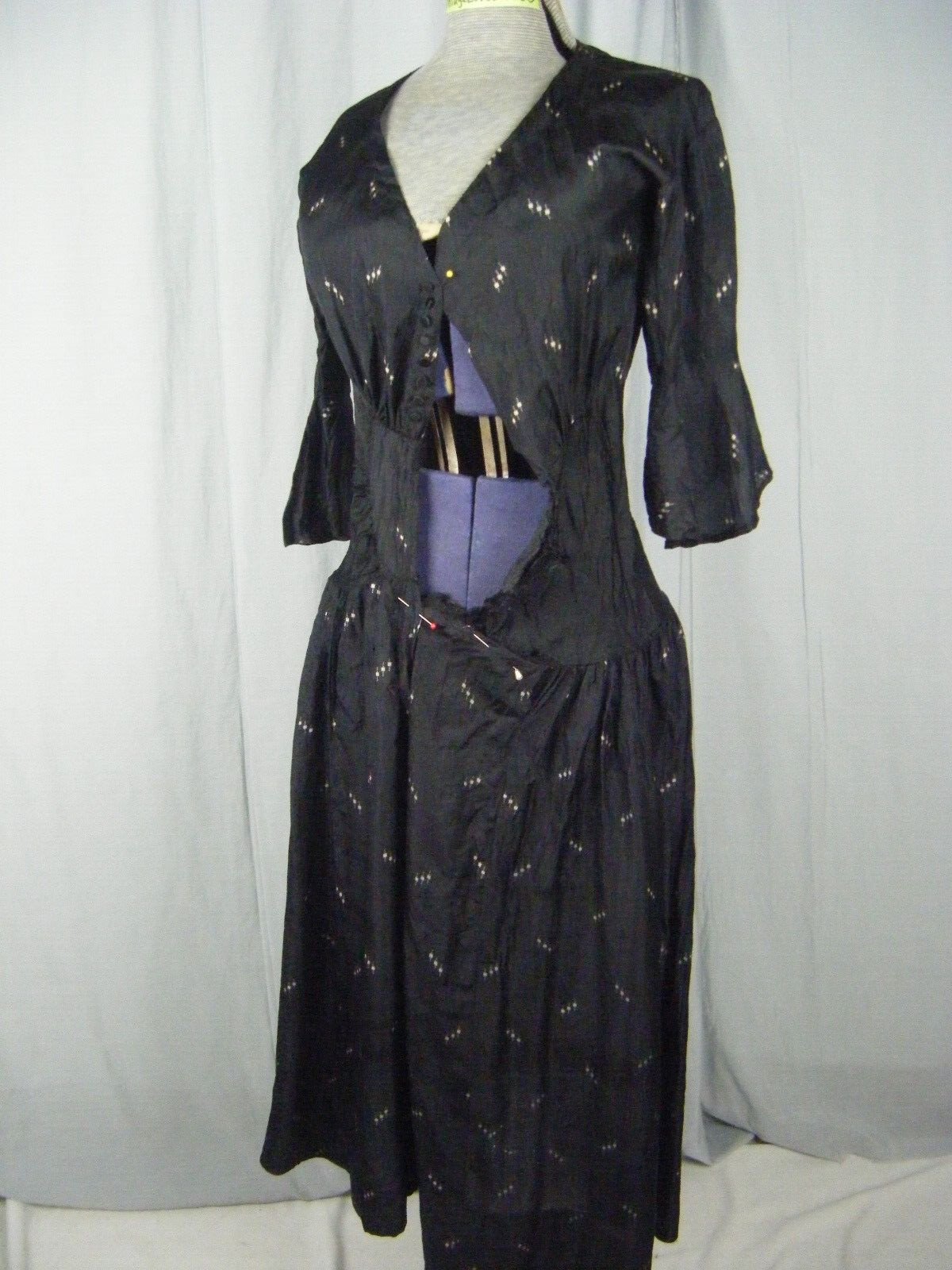 Antique 1920s Black Silk Crepe Dress-Bust 33/3XS- 2XS… - Gem