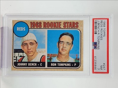 JOHNNY BENCH RON TOMPKINS 1968 TOPPS ROOKIE STARS REDS #247 RC PSA 7 ...