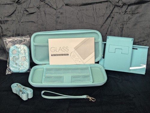 8 Pc Teal Nintendo Switch Carrying Case w/ Stand, Joycon Covers, Screen ...