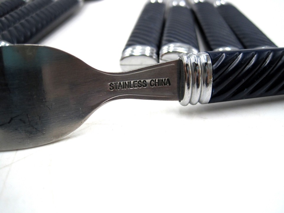 12 Pieces Navy Blue Braided Twist Handle Stainless Steel Flatware ...