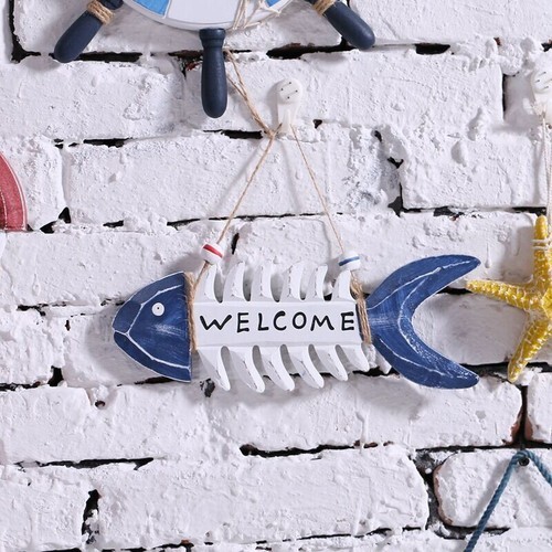 welcome Fish skeleton Fish nautical wall Hanging Vintage Wood Sign ...
