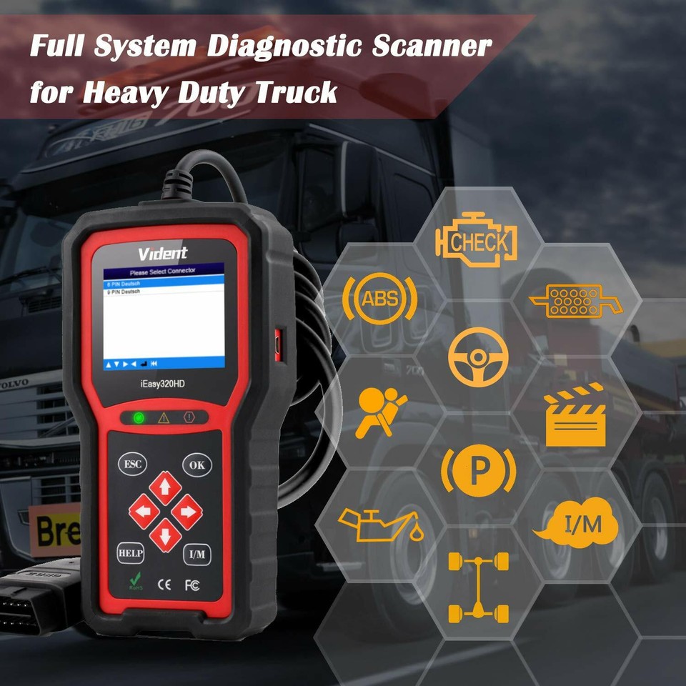 HEAVY DUTY TRUCK OBD2 DIAGNOSTIC HD CODE READER DIESEL SCANNER VIDENT ...