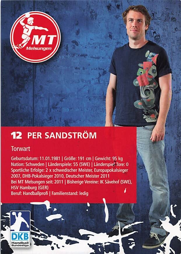 Per Sandström UH MT Melsungen 2012-13 original signiert Autogrammkarte ...