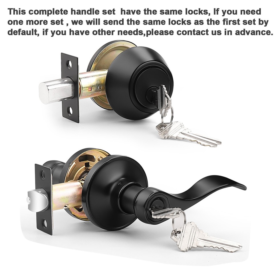 Probrico Matte Black Front Door Handle Entry Lock Set Door Levers ...