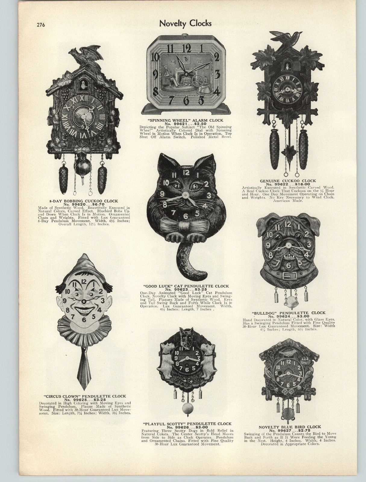 1939 PAPER AD Novelty Wall Clock Circus Clown Scotty Dogs Bulldog ...