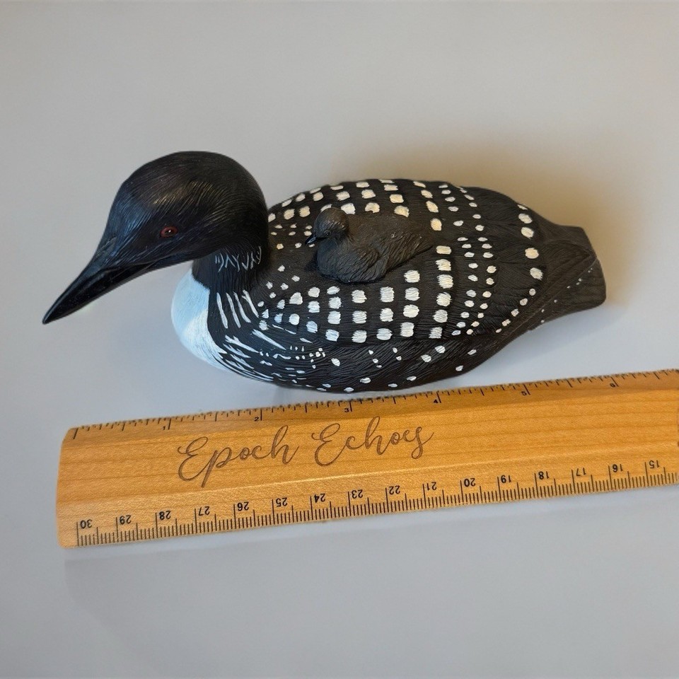 MN Common Loon w/ Chick on Back Figurine Hadley Collection Hand Painted ...