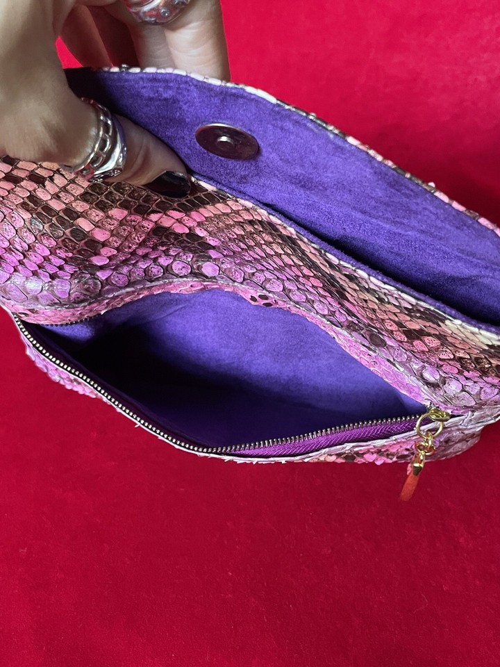 Rashedah Pink Purple Python Envelope Clutch Bag | eBay