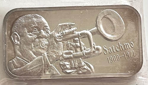 1oz Fine .999 Silver Bar LOUIS ARMSTRONG "SATCHMO" 1973 Tribute Lim ...