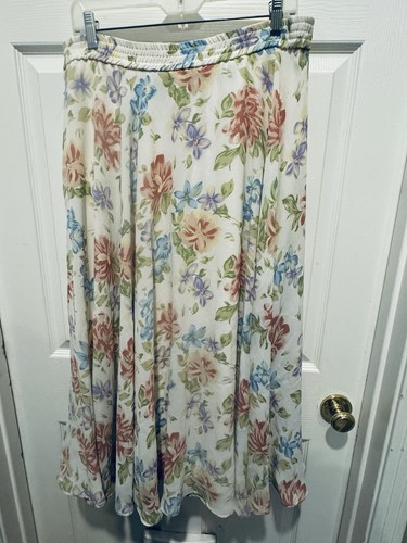 VTG Skirt Maxi Floral Long Cream XL Large 90s Cottagecore Shabby Chic ...