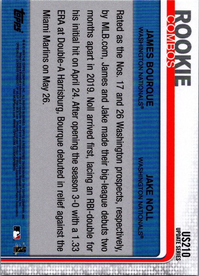 2019 Topps Update Series #US210 Jake Noll RC/James Bourque RC ...