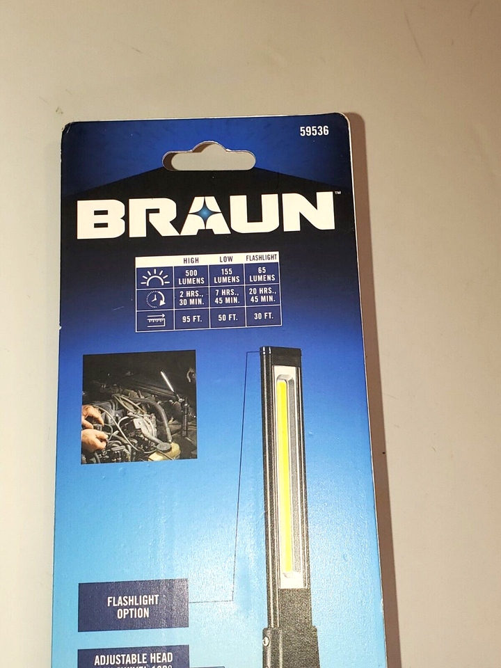 NEW Braun Magnetic Slim Bar Folding Rechargeable LED Light 500 Lumens ...
