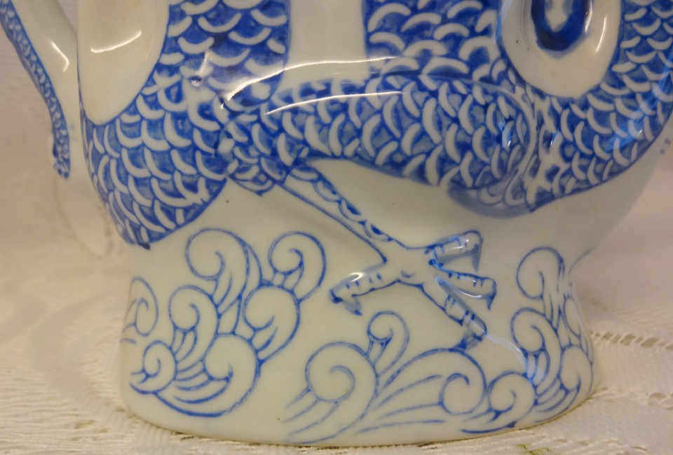 Old Chinese Dragon Statue Figural Tea Pot White & Blue | eBay
