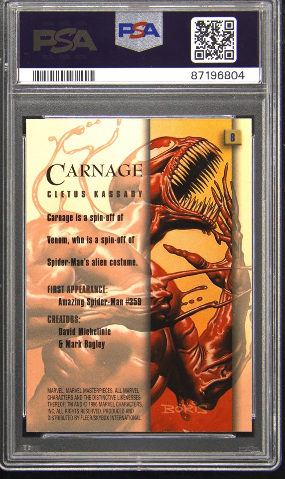 1996 Marvel Masterpieces 8 Carnage Marvel (MCU) Card PSA 10 Gem Mint | eBay