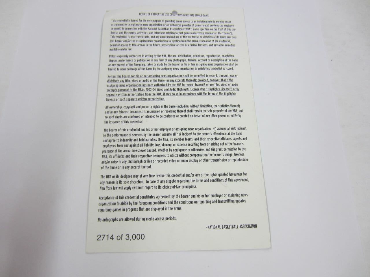 #258 PORTLAND TRAIL BLAZERS 2003-2004 Game 20 NBA Press Pass Media ...