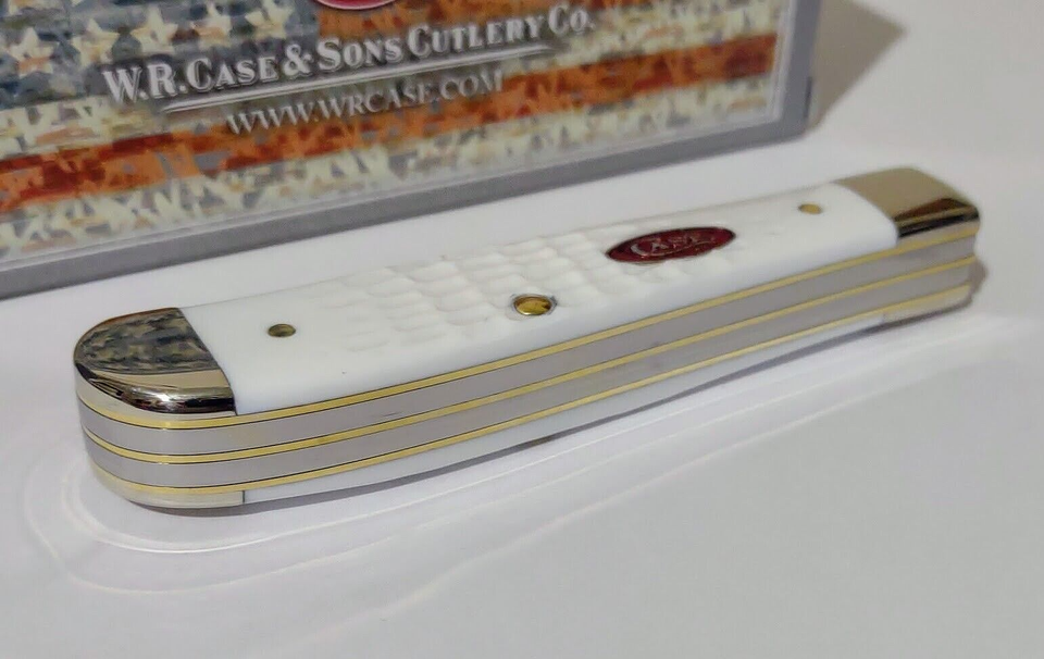 JIGGED WHITE CASE XX TRAPPER HUNTING POCKET KNIFE U.S.A. RED SHIELD ...